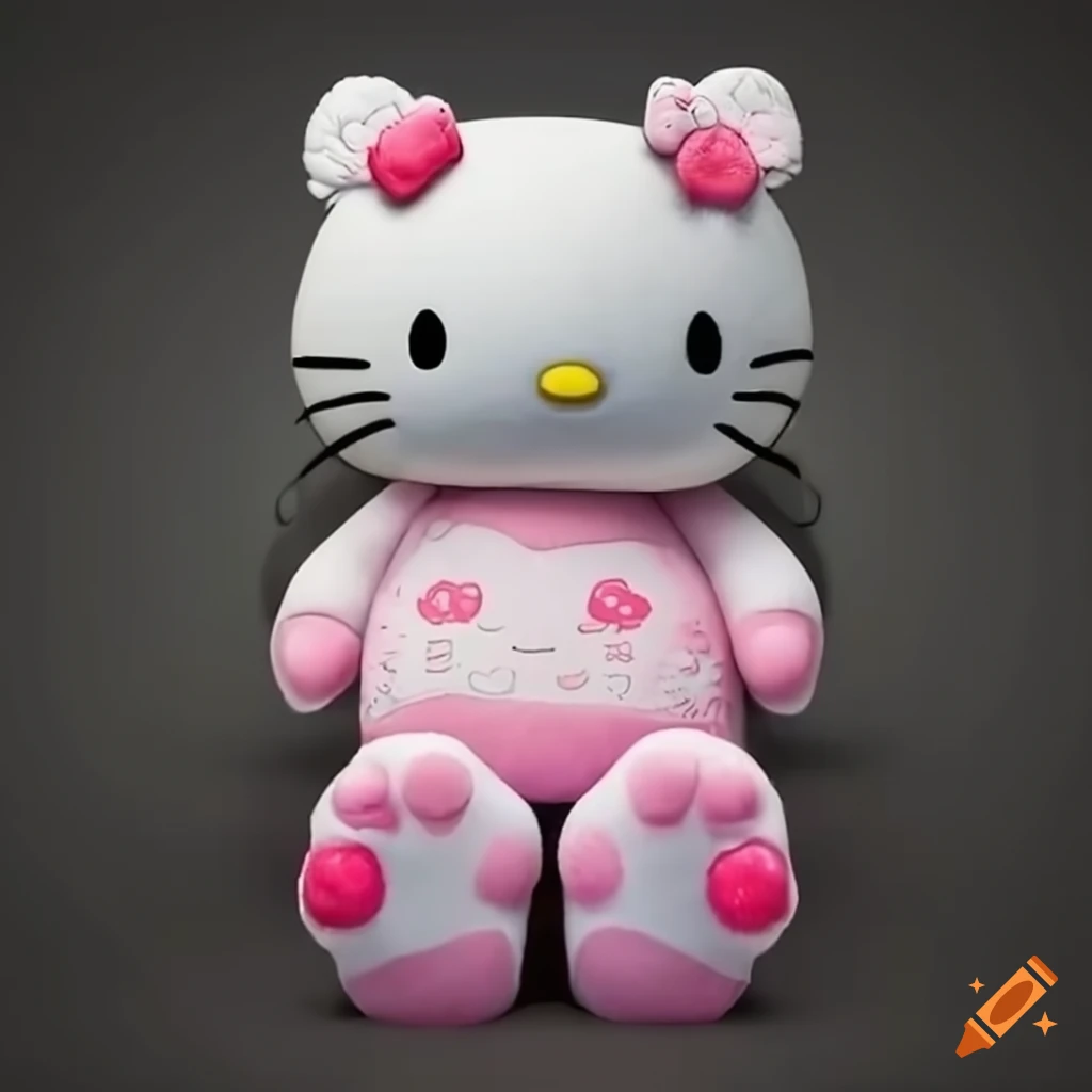 Detailed view of the big white paws in human feet style of hello kitty ...