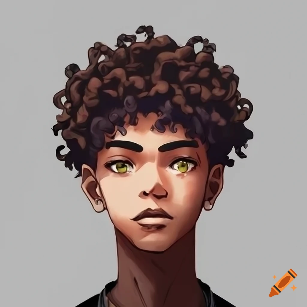 Japanese Anime Inspired Male Character With Dark Brown Skin And Black