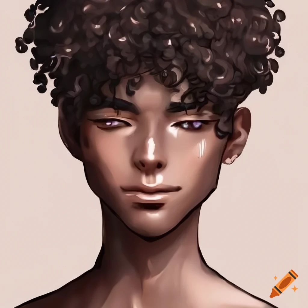 Japanese Anime Inspired Male Character With Dark Brown Skin And Black
