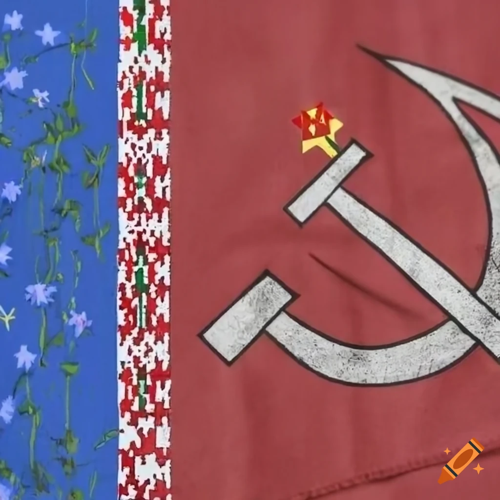 Soviet Belarusian flag with flax plant, sickle, and hammer on Craiyon