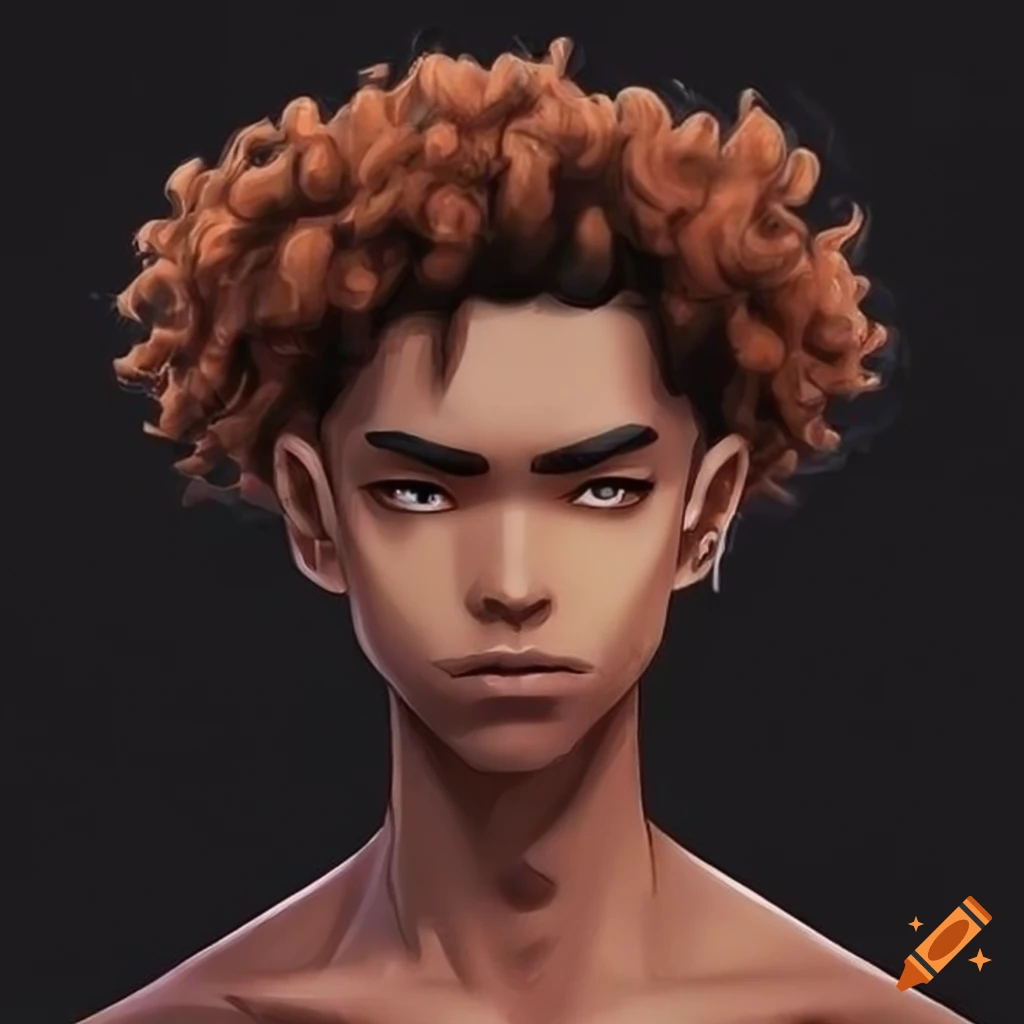 Japanese anime-inspired male character with dark brown skin and black ...