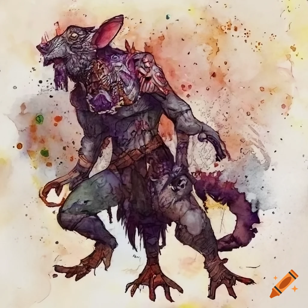 Anthropomorphic psychedelic Rat King character art for RPG on Craiyon