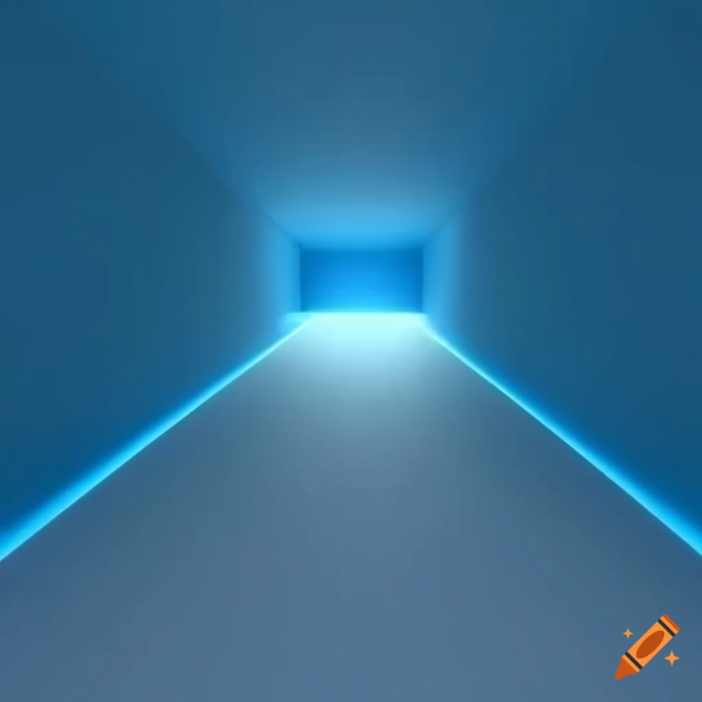 White room illuminated by ice-blue lights in a 3D space on Craiyon