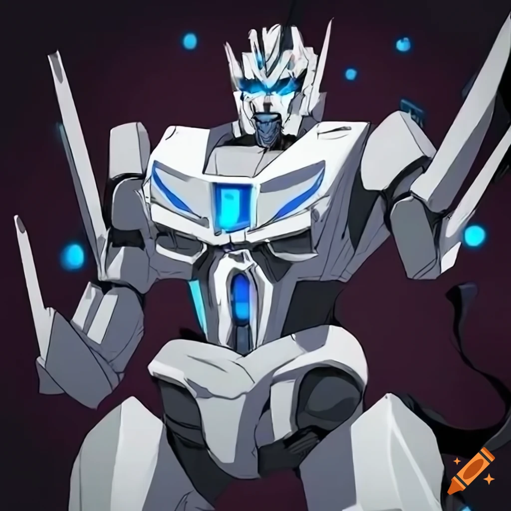 White anime transformer with blue eyes on Craiyon