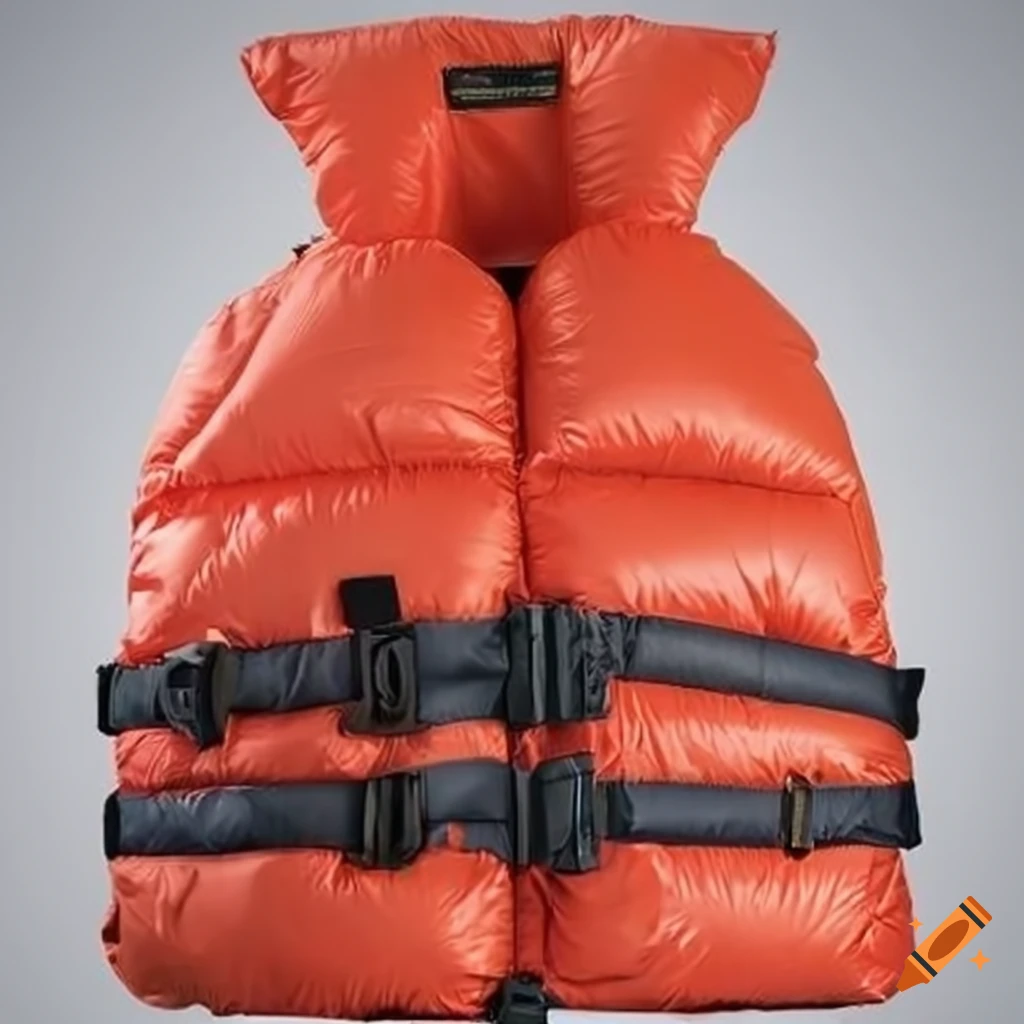 Inflatable puffy life-jacket and down-suit on Craiyon