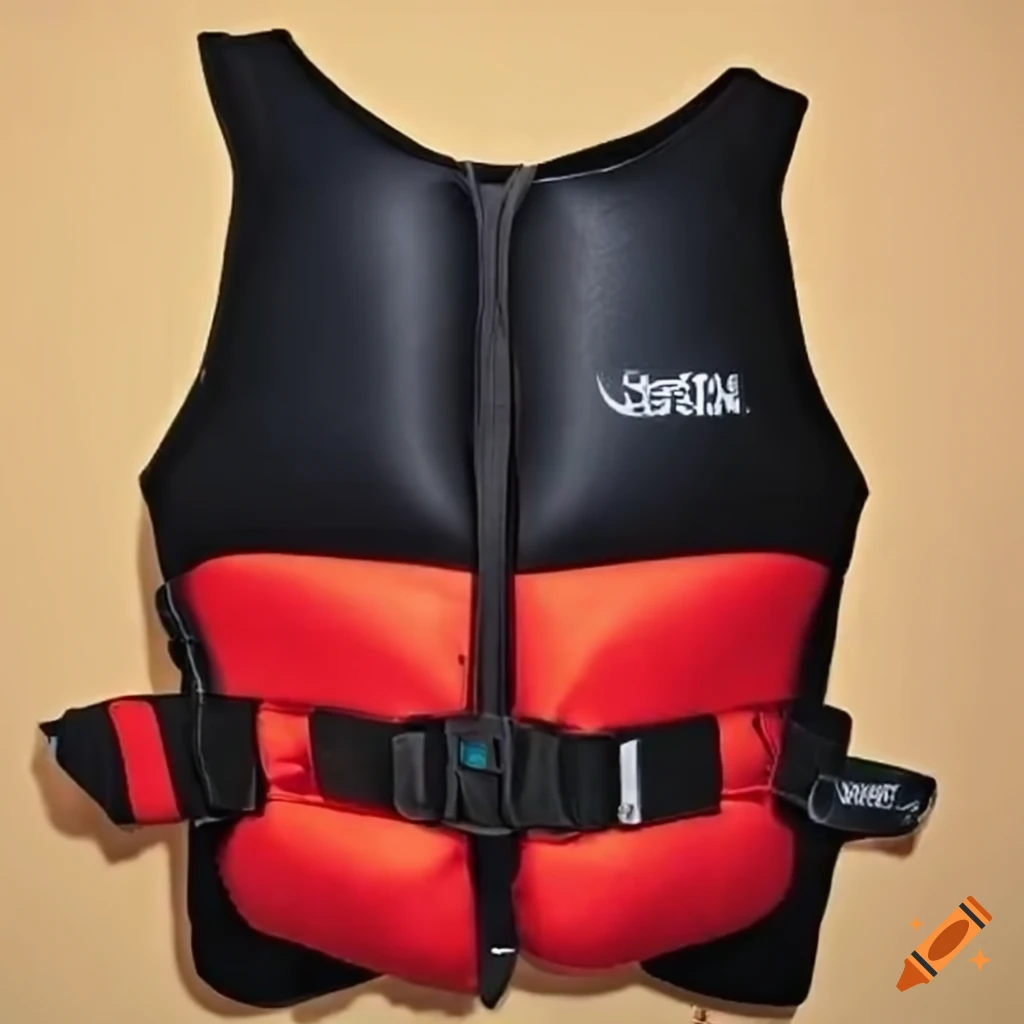 Person wearing inflated neoprene wetsuit and lifejacket with bergen on ...