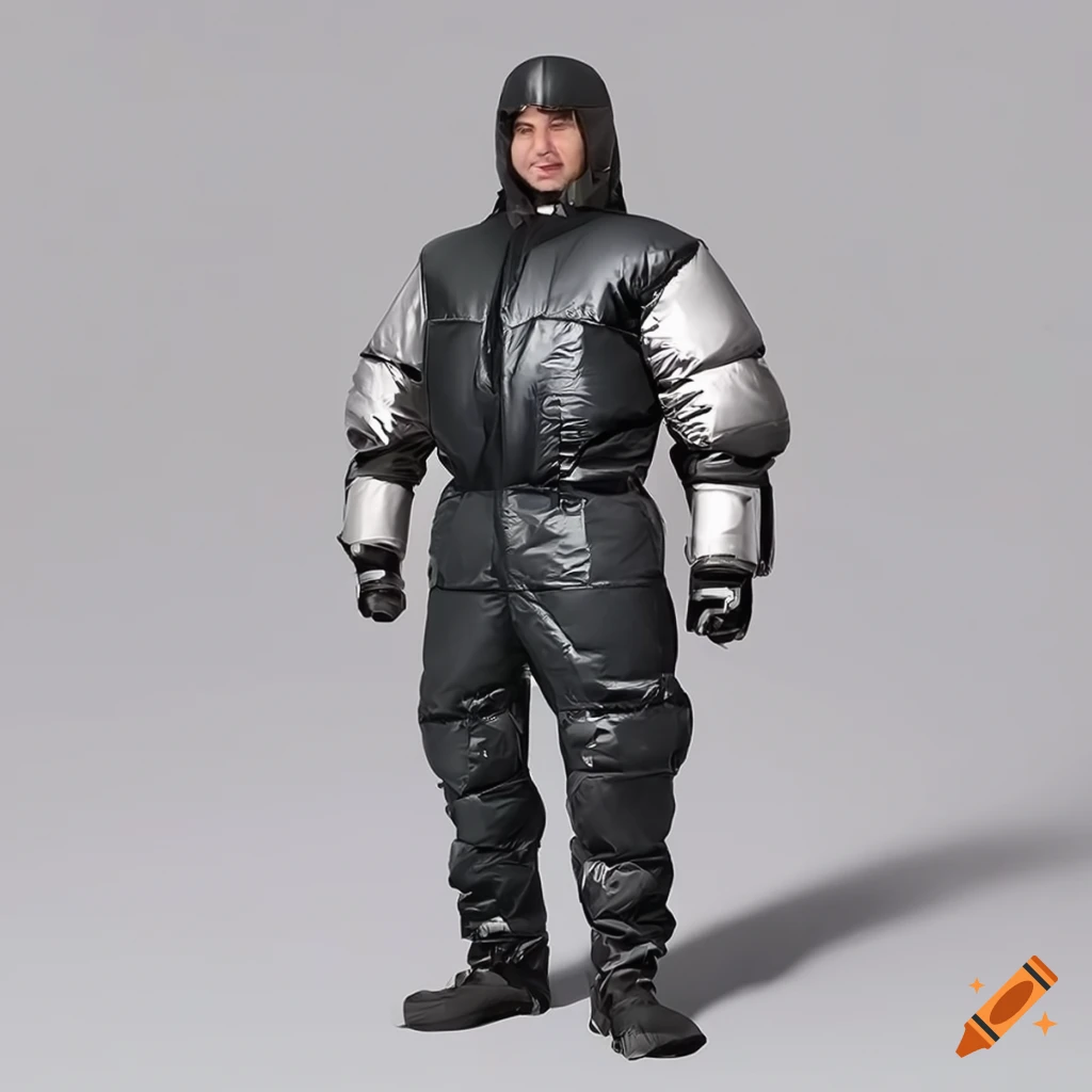 Padded puffy life-jacket and pvc suit on Craiyon