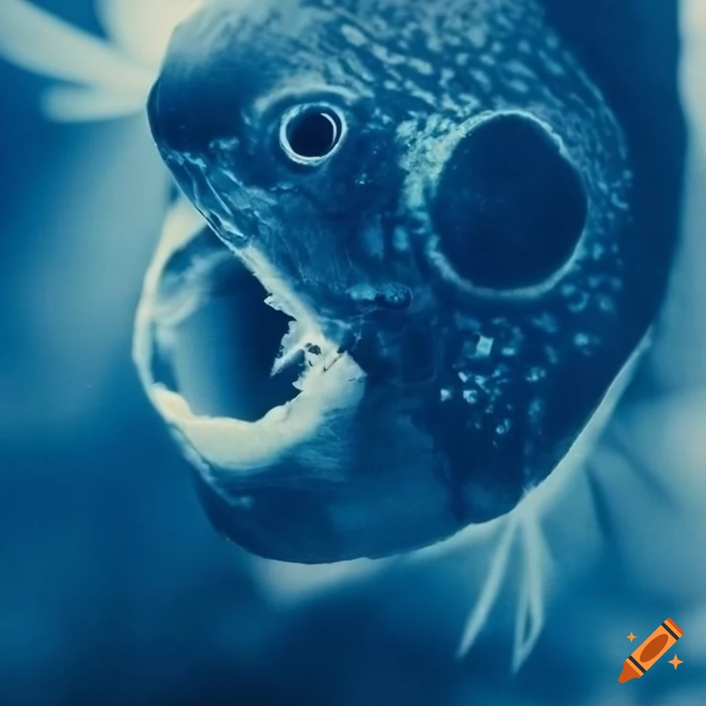 Golden fish cyanotype on Craiyon