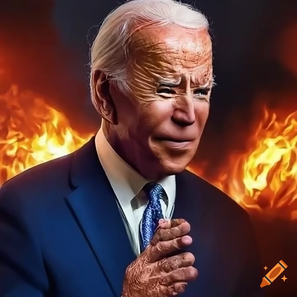 Action-packed movie scene with photorealistic Joe Biden and burning world on Craiyon