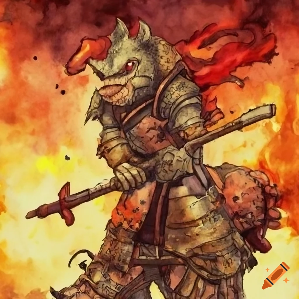 Highly detailed watercolor of an 80's anime fantasy battle with anthro ...