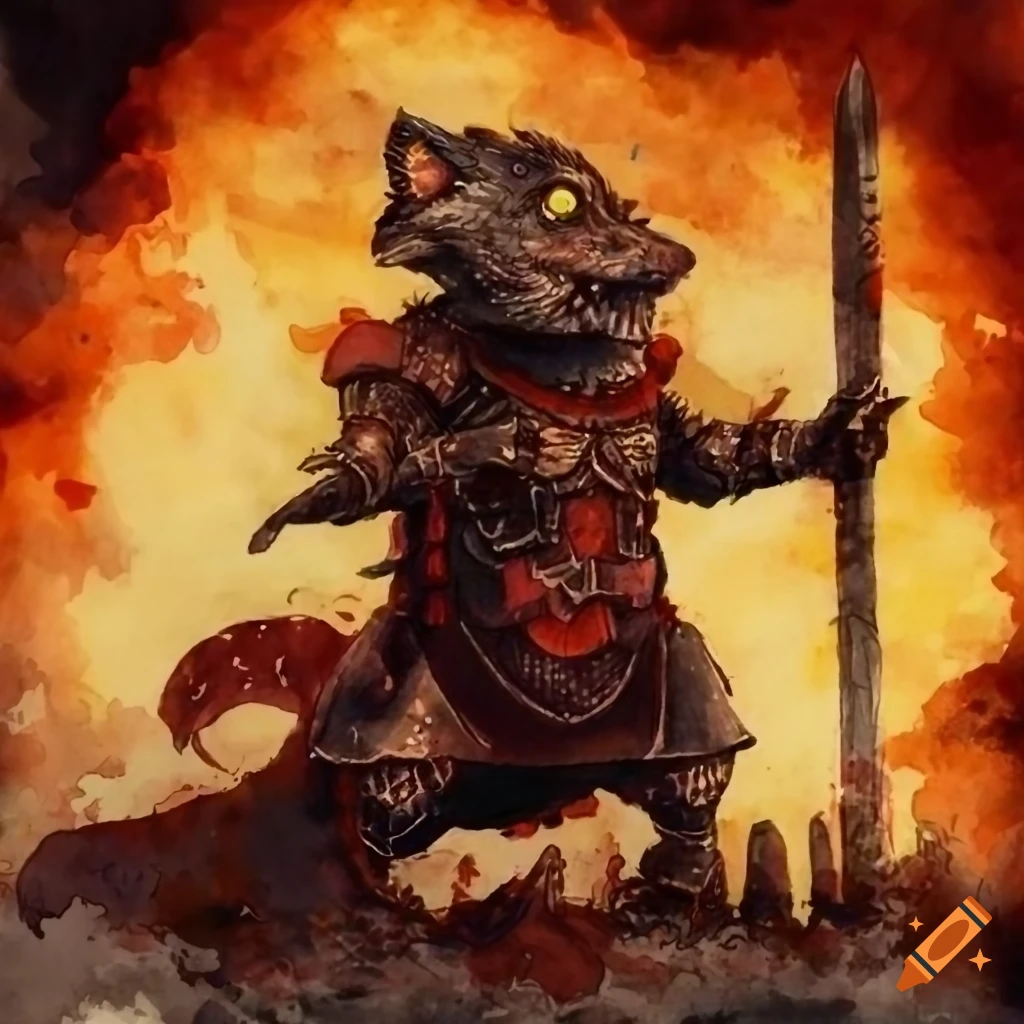 Highly detailed watercolor of an 80's anime fantasy battle with anthro ...