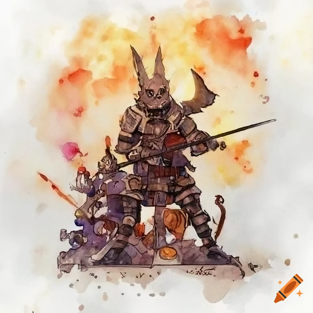 Highly detailed watercolor of an 80's anime fantasy battle with anthro ...