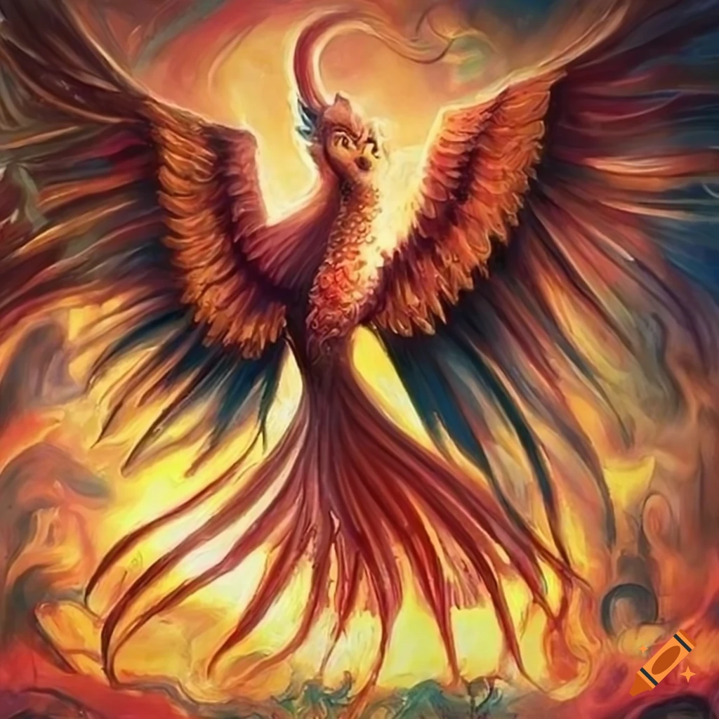 Mythological painting of a phoenix on Craiyon