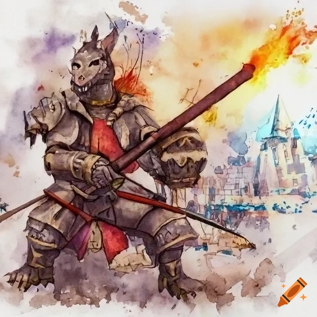 Highly detailed 80's anime fantasy art of anthro knight rats and rat ...