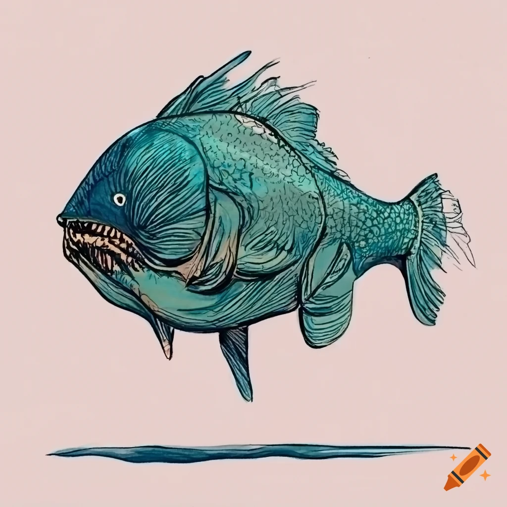 Sketch documentation of fish from mesozoic era with unusual body shape ...