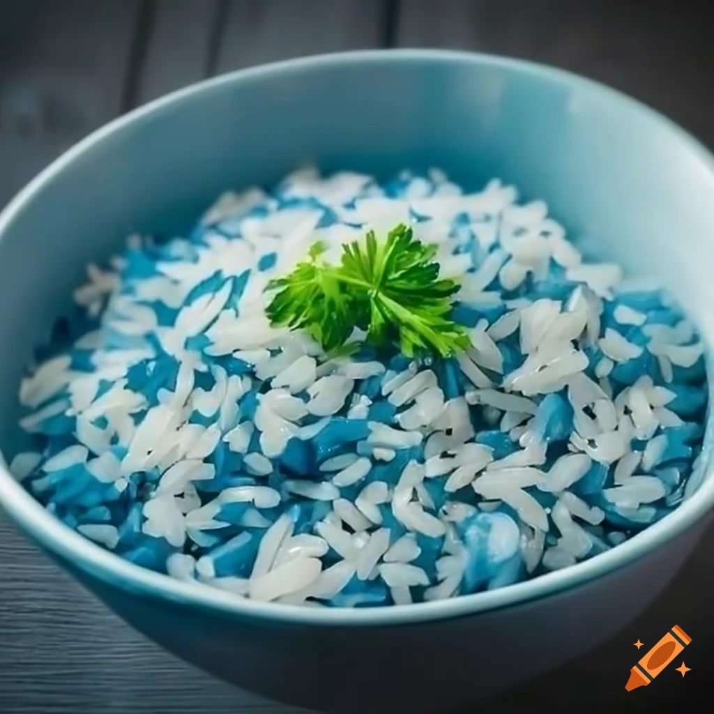 Blue rice bowl with parsley on top on Craiyon