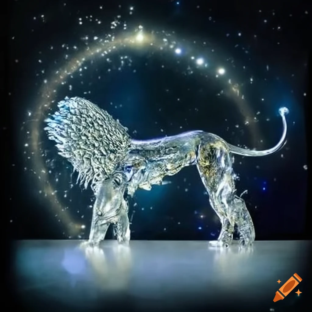 Glass lion surrounded by stardust on Craiyon