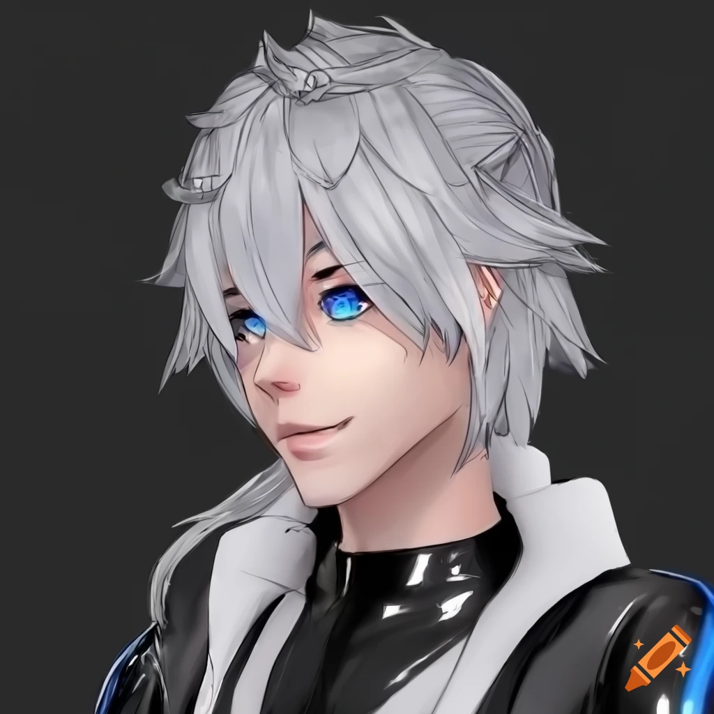 Male vtuber with silver hair and blue eyes on Craiyon