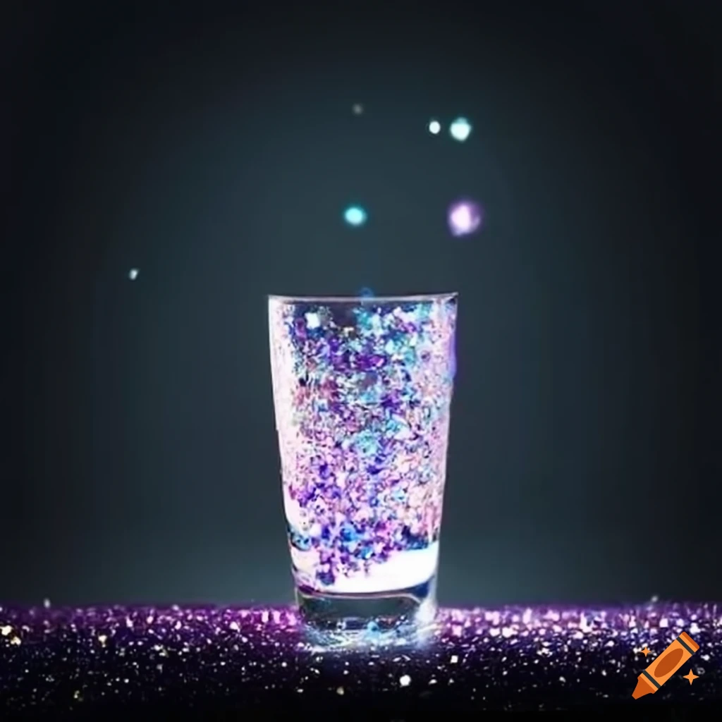 Glass and water with glitter on Craiyon