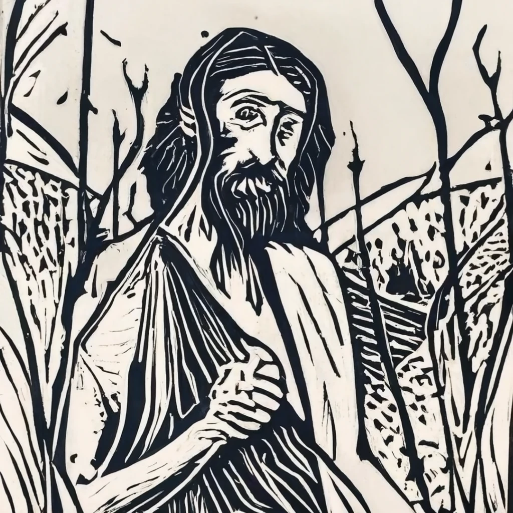 Striking piccaso linocut in black and white with plain white background ...