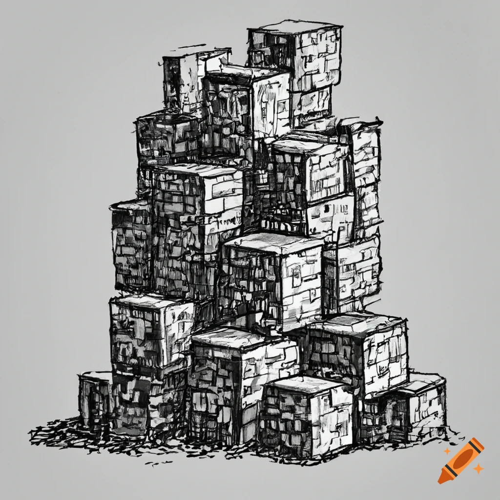 Ink drawing of a collection of minecraft blocks on Craiyon