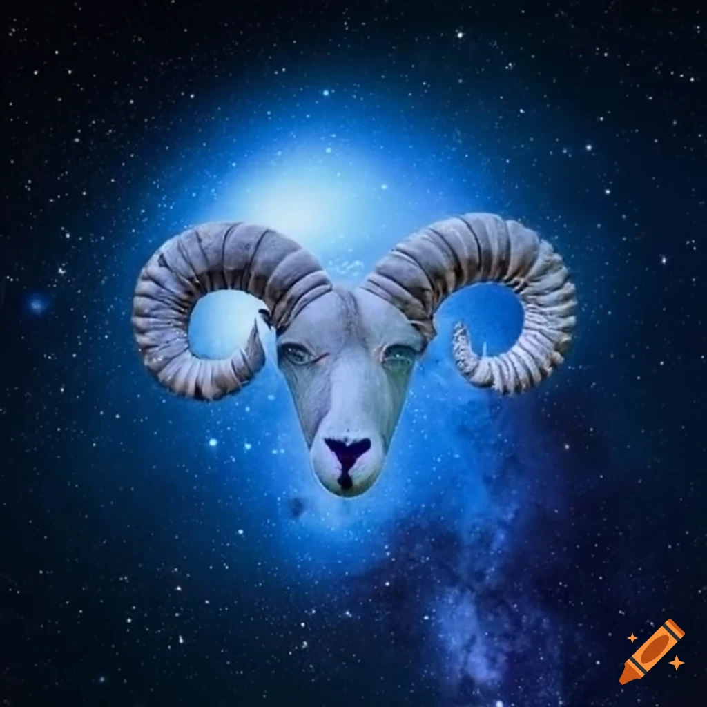 Close-up of Aries zodiac sign on starry sky on Craiyon
