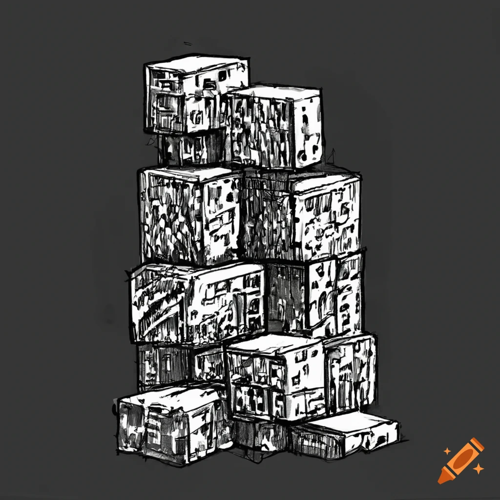 Ink drawing of a collection of Minecraft blocks on Craiyon