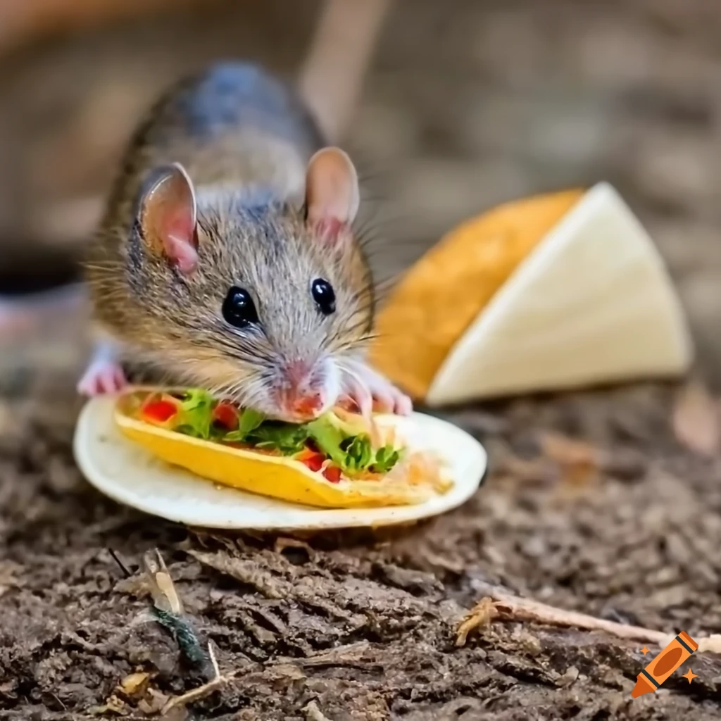 Mouse enjoying a miniature taco in a detailed photography on Craiyon