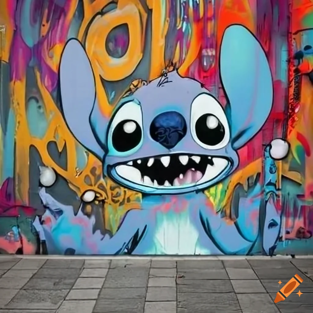 Graffiti art of Stich on a wall on Craiyon