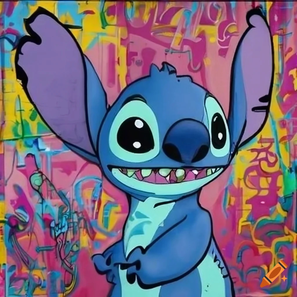 Graffiti art of stitch on a wall on Craiyon