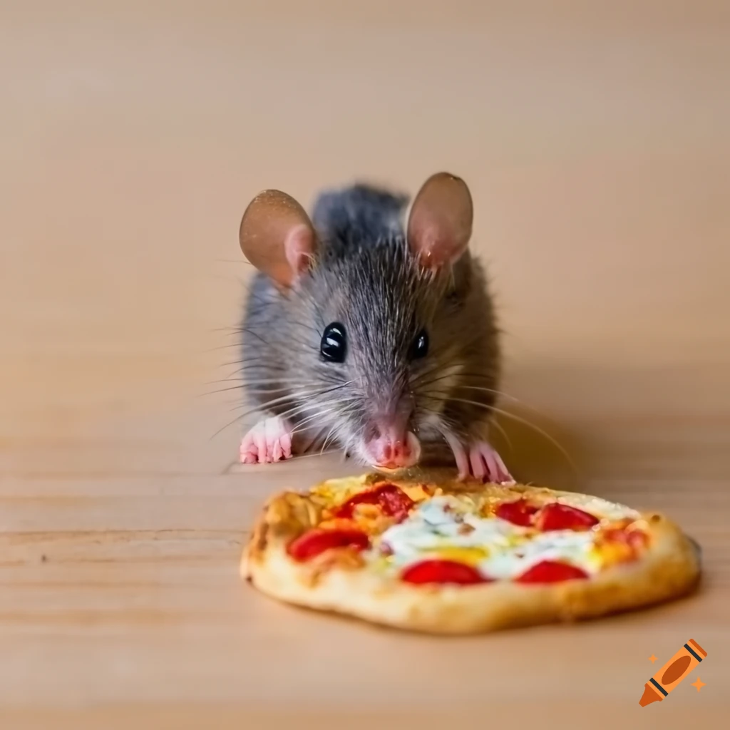 Mouse enjoying a miniature pizza on Craiyon