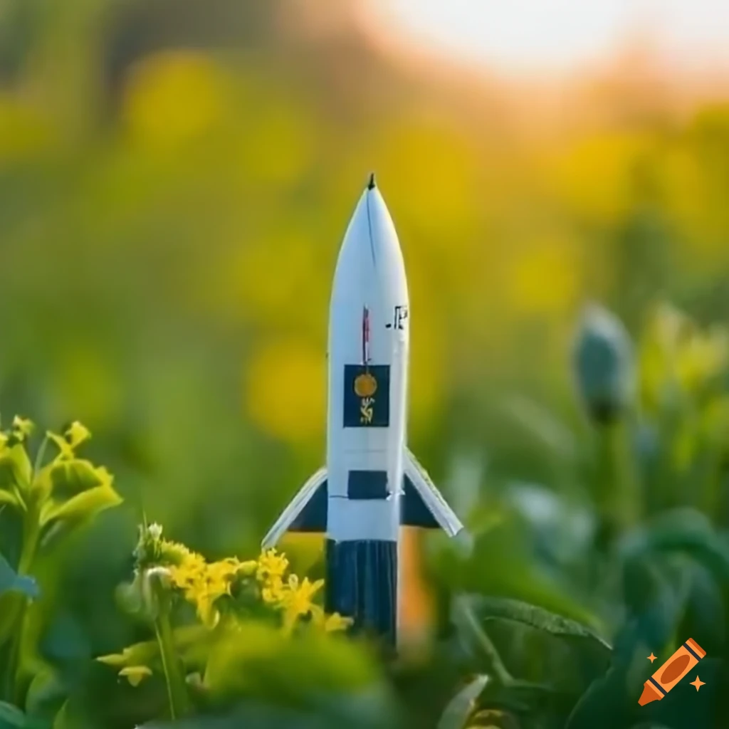 Miniature rocket launching from a flower in ultra-realistic photography ...