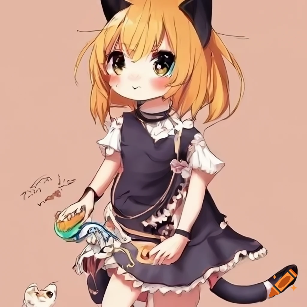Anime Chibi Cat Girl With A Real Cat On Craiyon