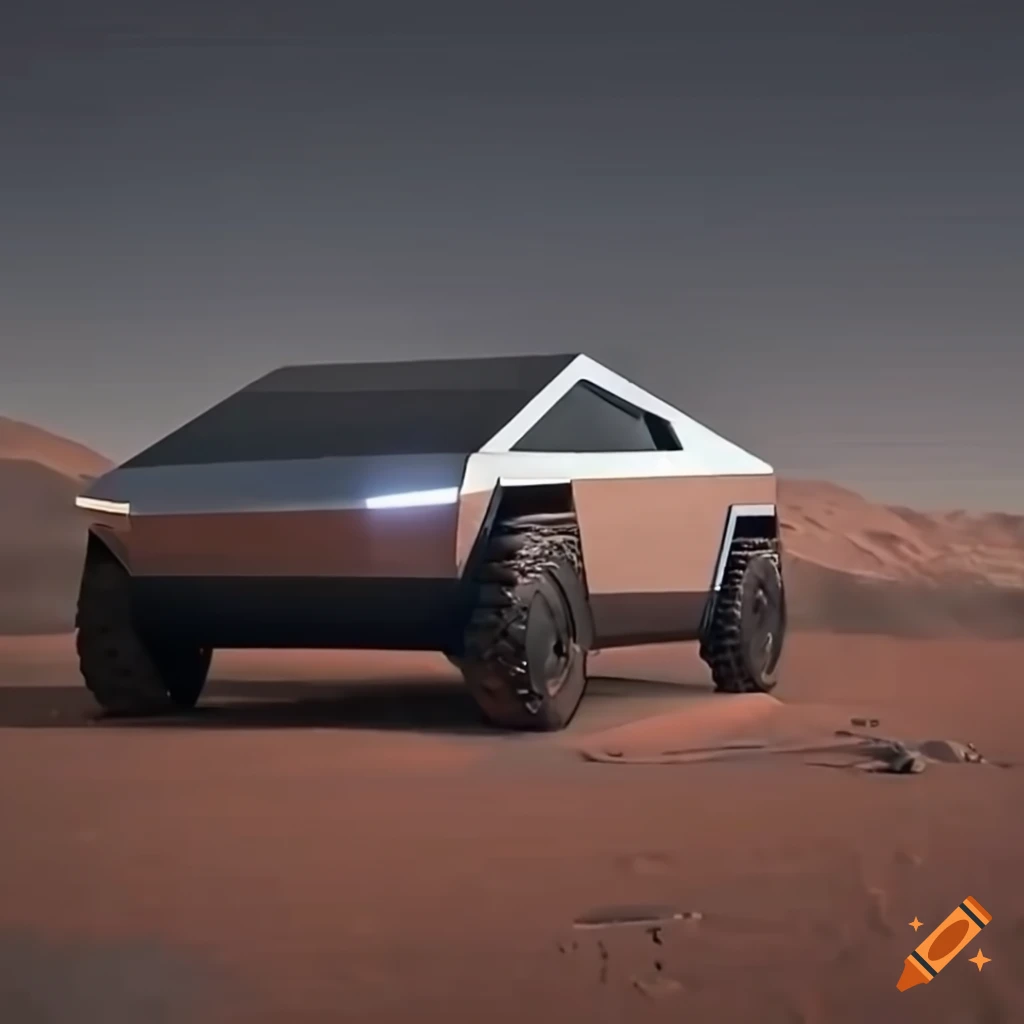 Tesla Cybertruck racing in the Cydonia region on Mars on Craiyon