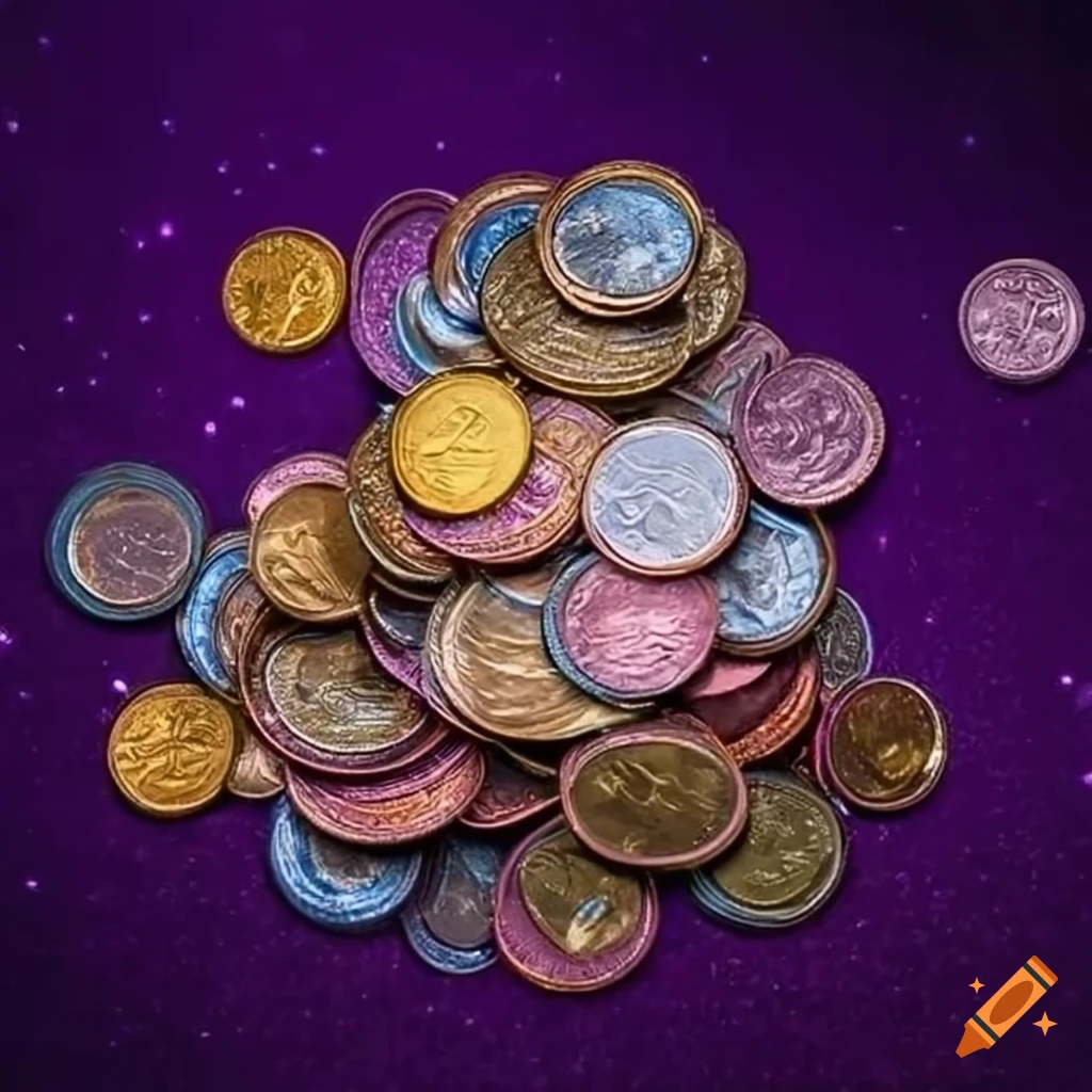 Colorful rare coins exchange in luxurious setting on Craiyon