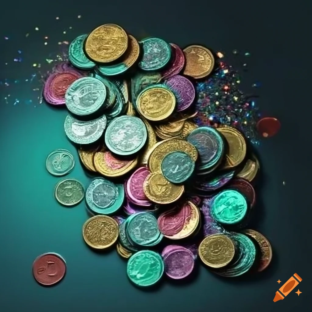 Colorful rare coins exchanging hands in a luxurious setting on Craiyon