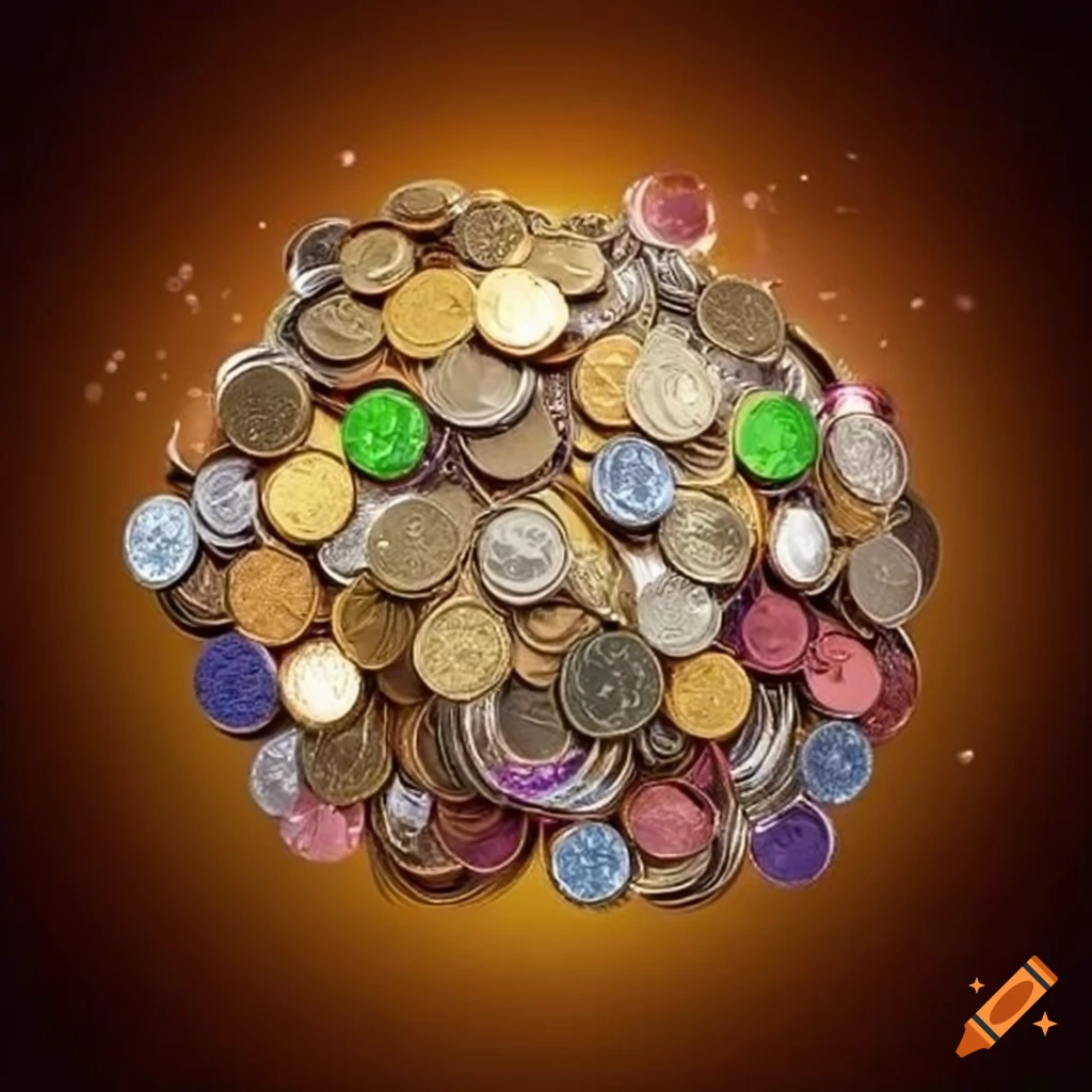 Colorful rare coins exchanging hands in a luxurious setting on Craiyon