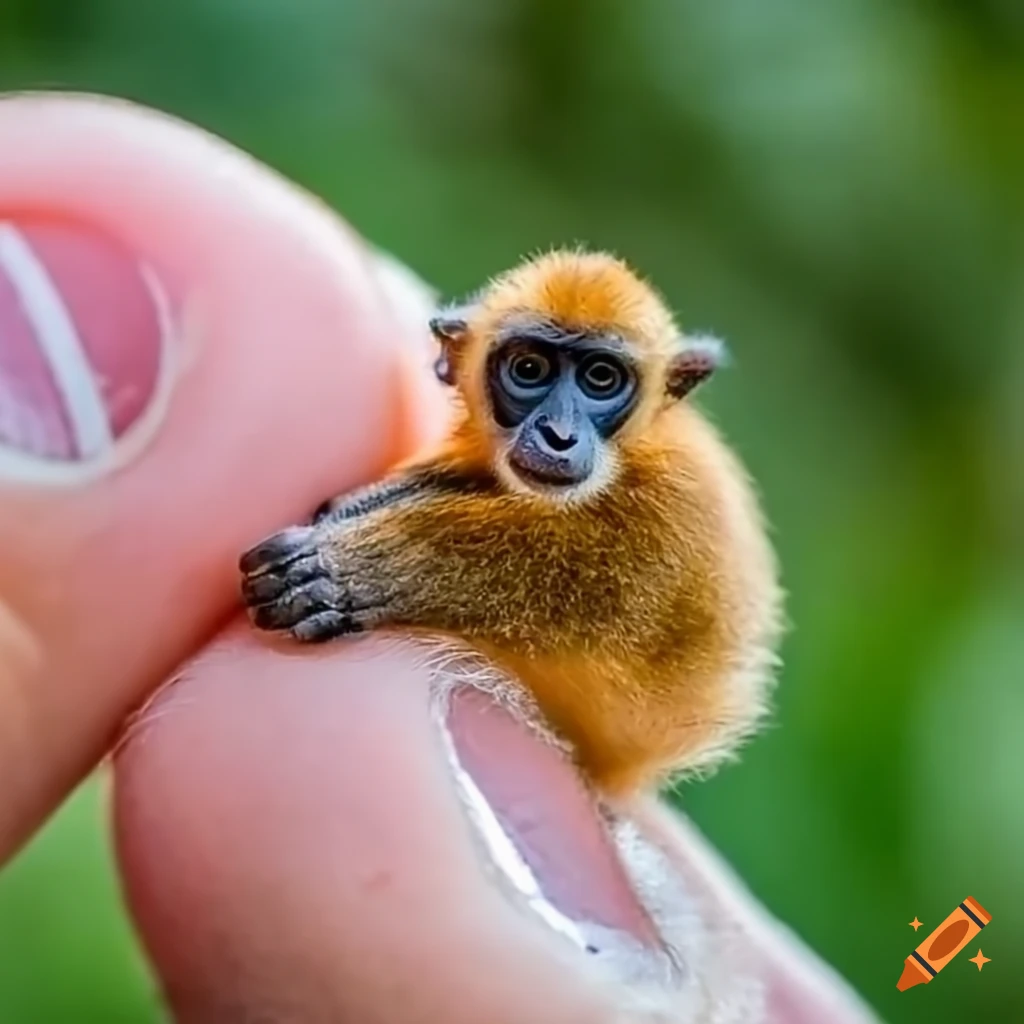 Miniature monkey perched on a finger in detailed macro photography on ...