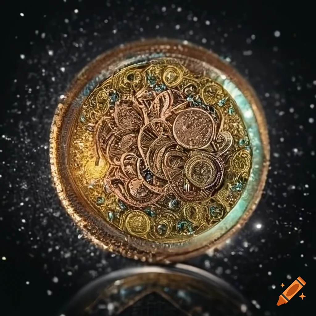 Colorful rare collection of coins in a luxurious setting on Craiyon