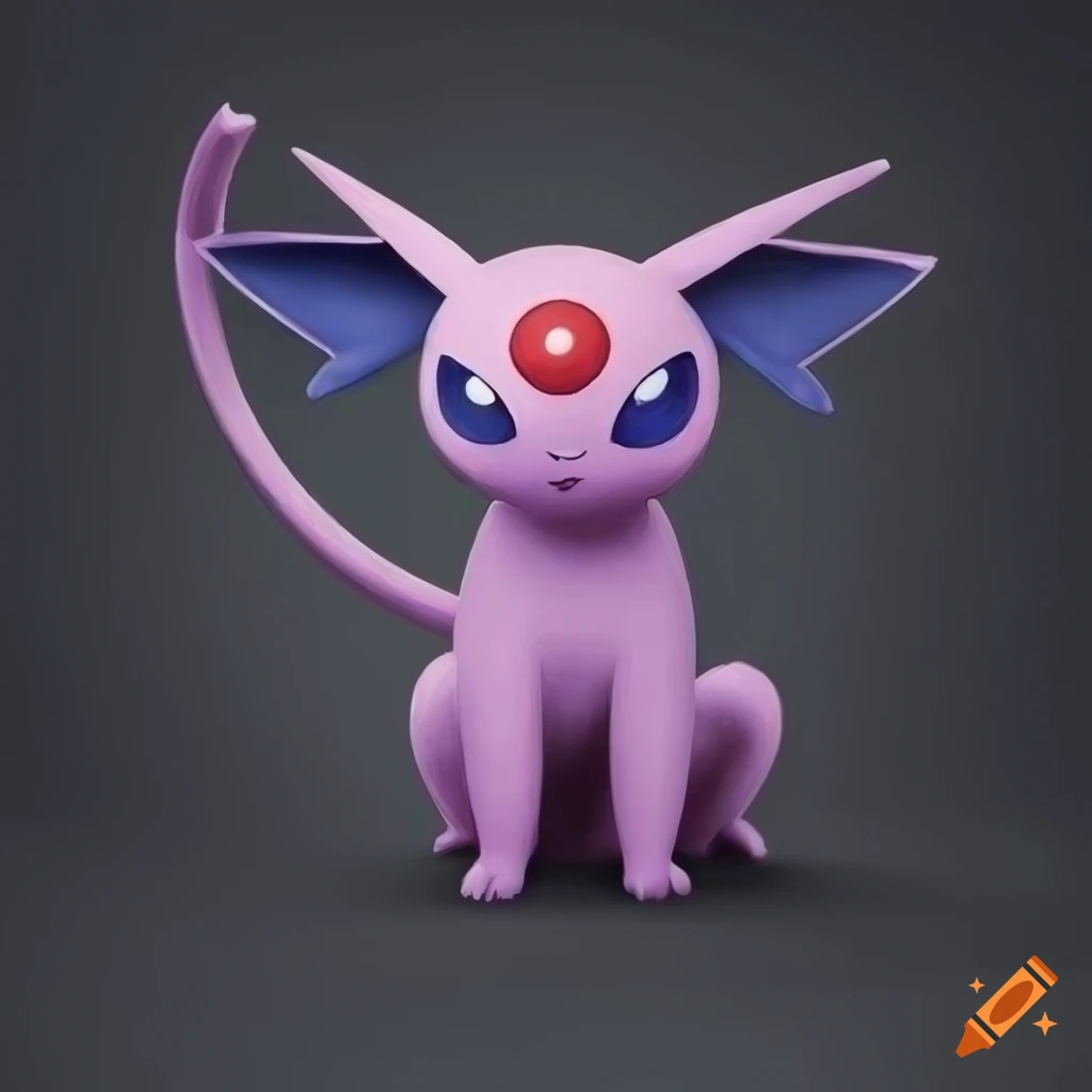 Wide angle acrylic illustration of espeon the pokémon on Craiyon