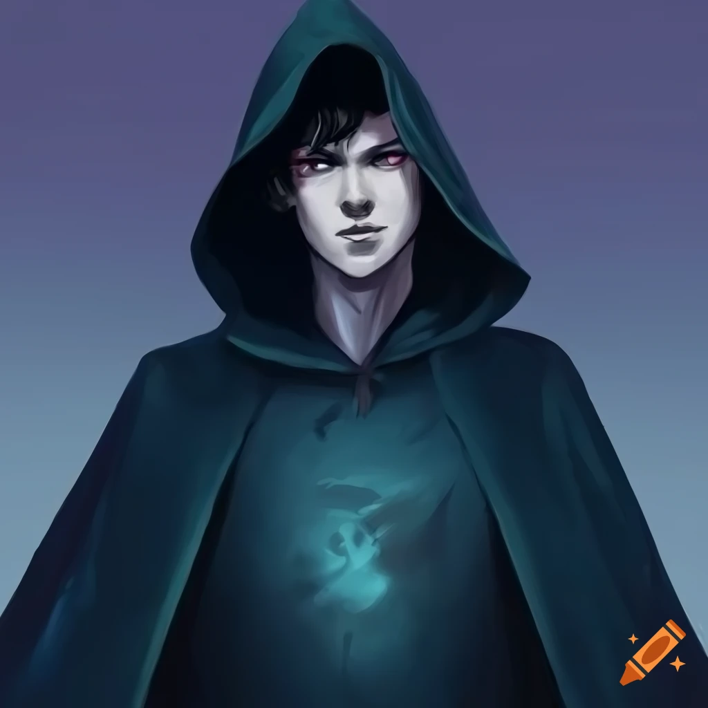 Illustration of a handsome androgynous figure with black hair and a ...