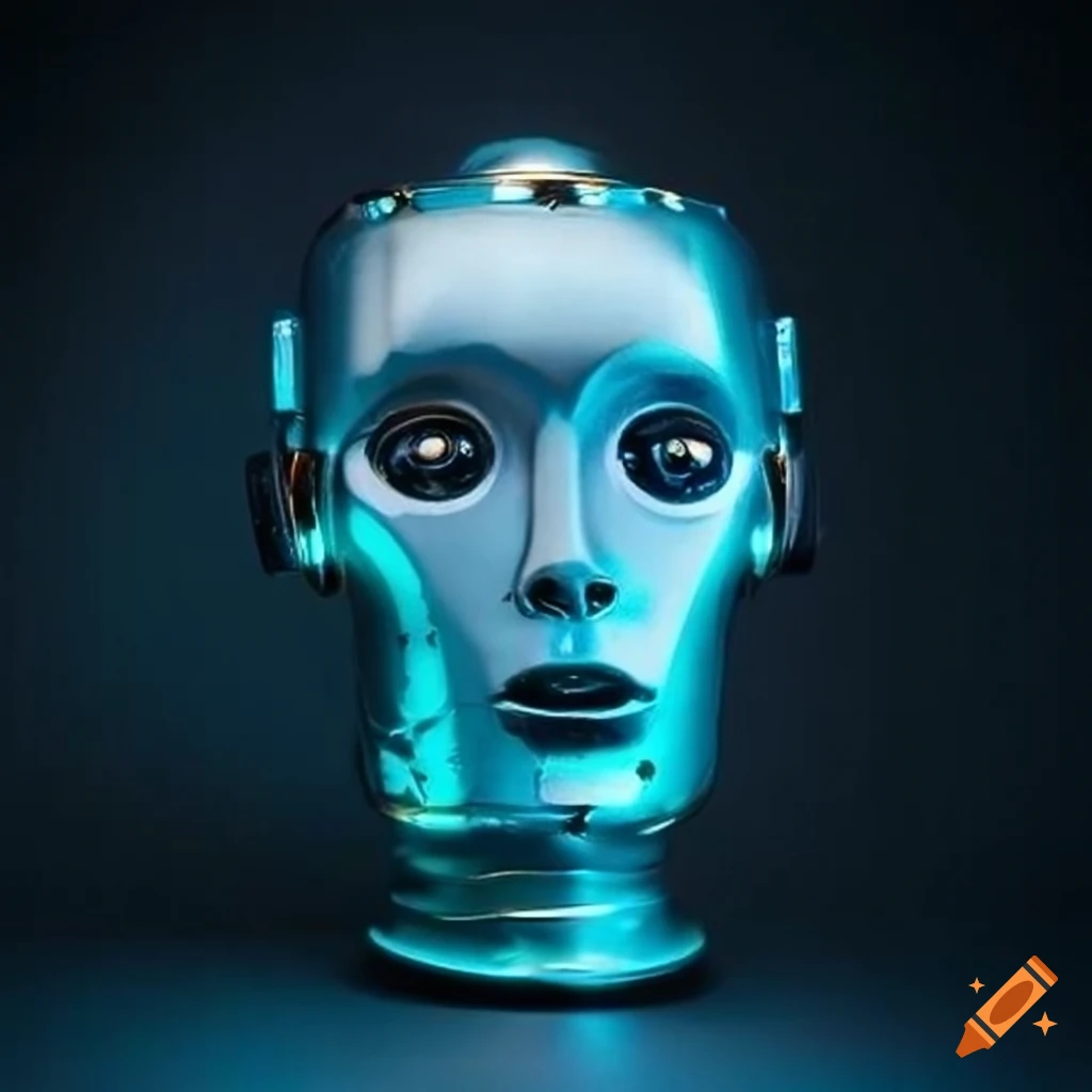 Metallic brass nordic god robot head with led lights and glass eyes on ...