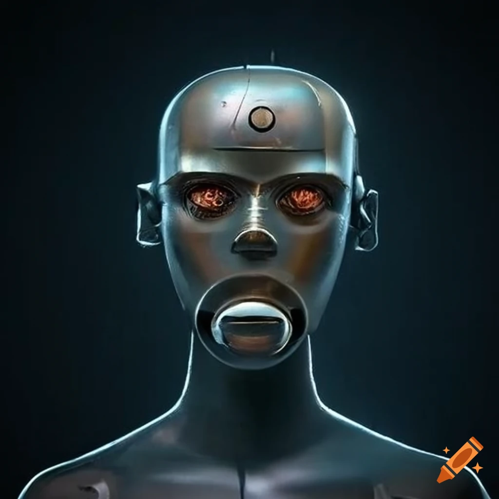 Metallic brass nordic god robot head with led lights and glass eyes on ...