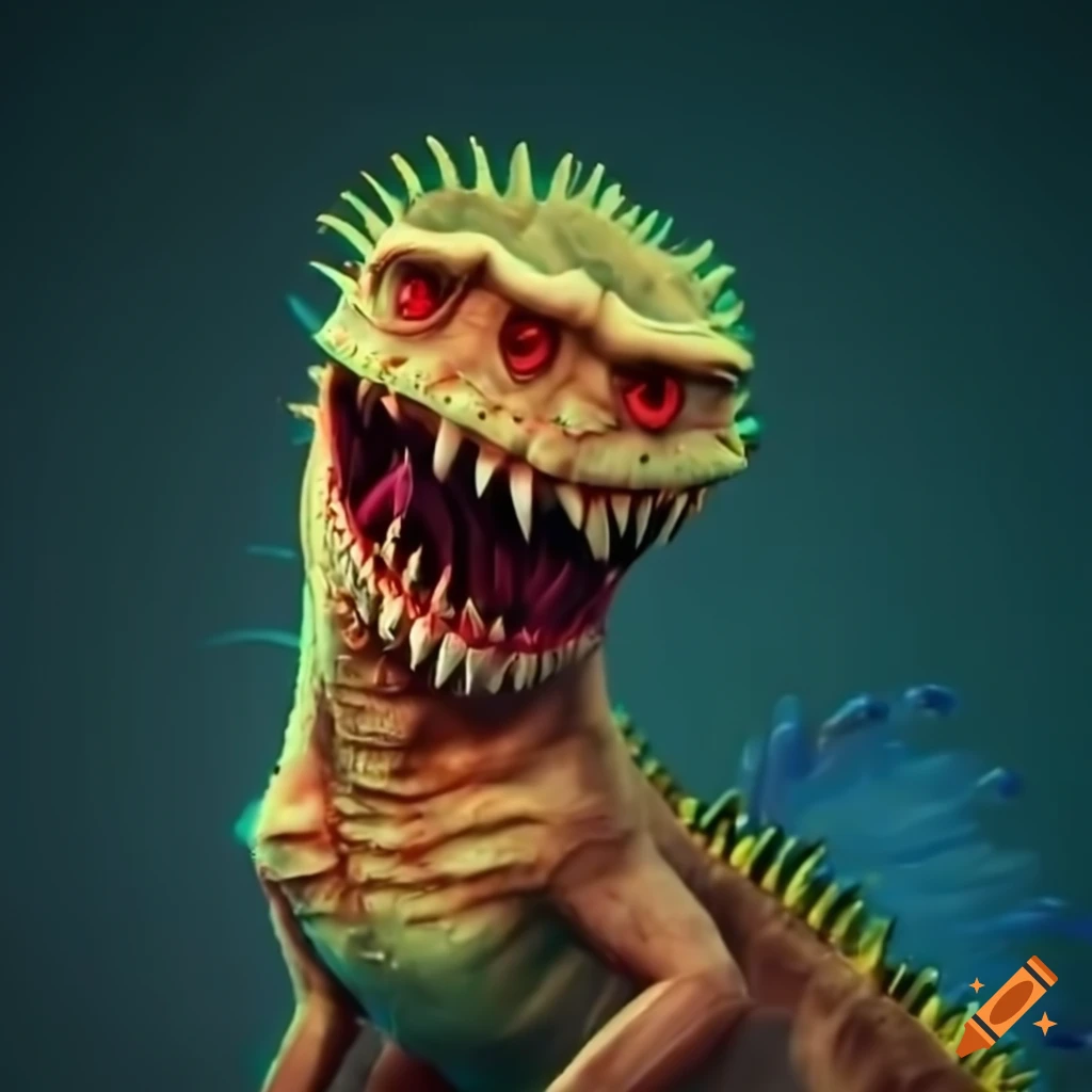 Sad monster holding a daisy in a symmetrical composition with sharp ...