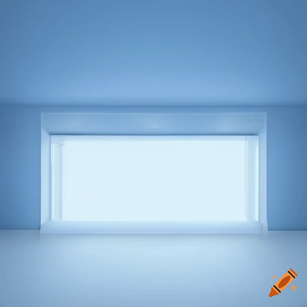 Set of white rooms illuminated by ice-blue lights in liminal space on ...