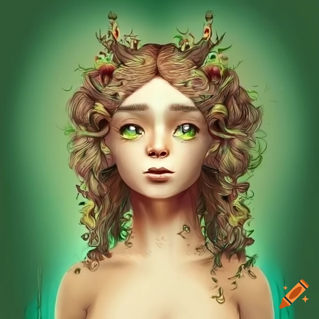 Illustration of a mischievous forest spirit with brown skin and green ...