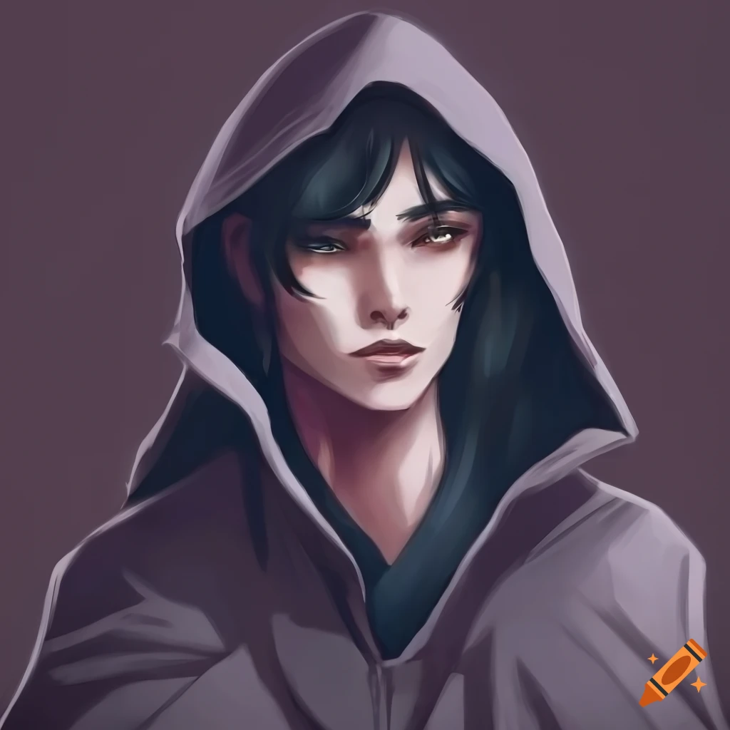 Illustration of a handsome androgynous figure with black hair and a ...