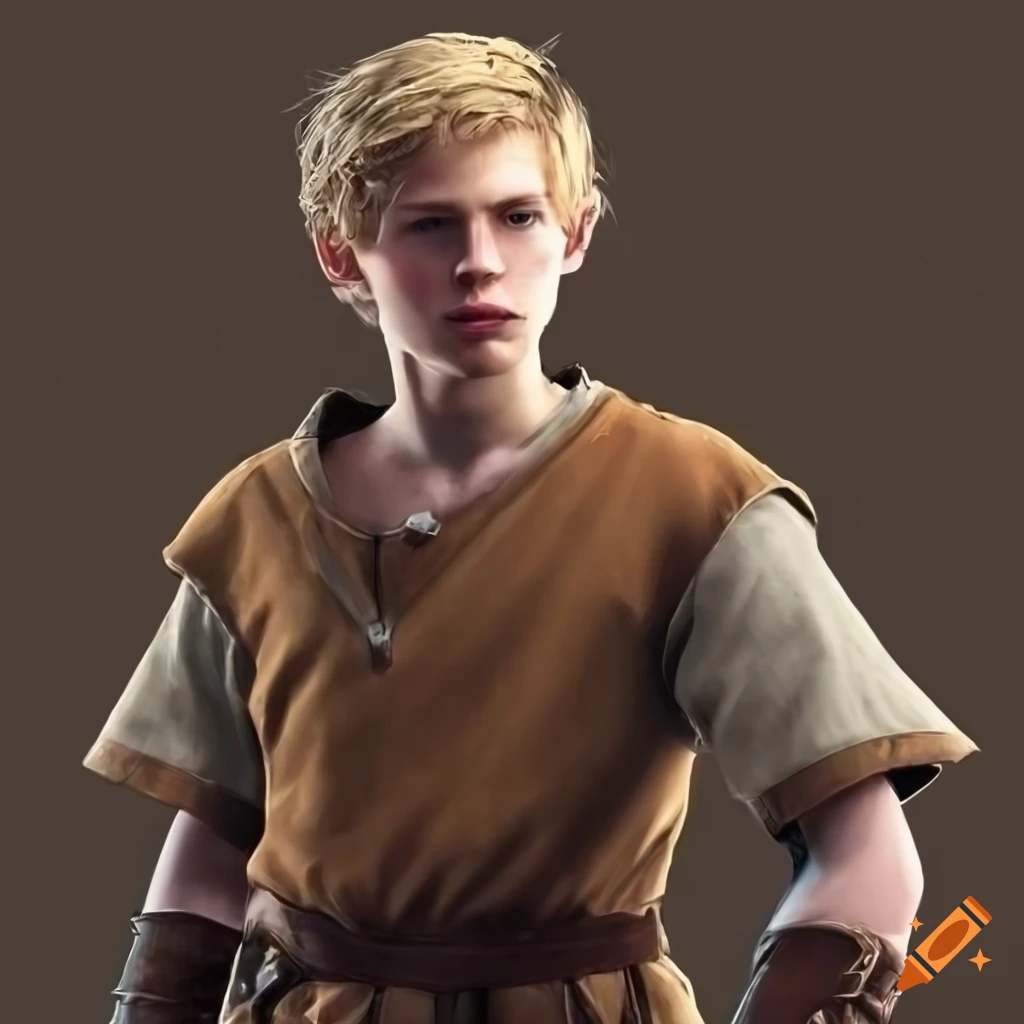 Image of a blond teenager in medieval peasant attire on Craiyon