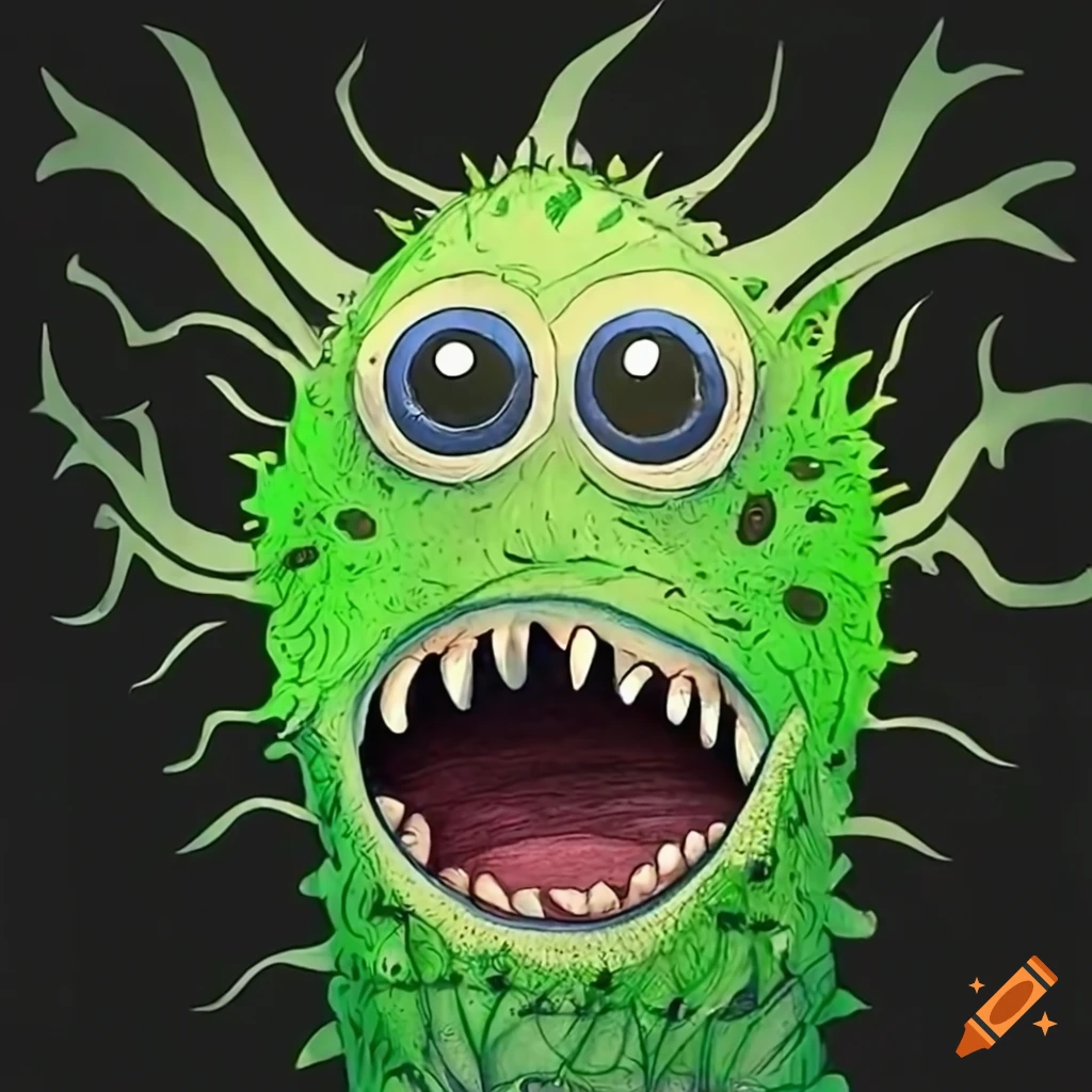 Child's drawing of an adorable plant-monster with sharp teeth and ...