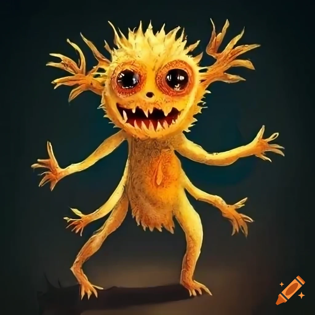 Adorable dancing monster with sunflower head and leaf arms in a ...
